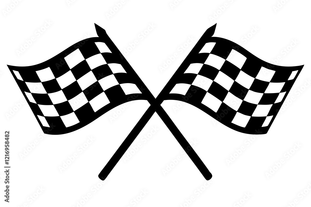 two crossed checkered Flag NASCAR Racing flag, sports finish line flag silhouette vector Stock ...