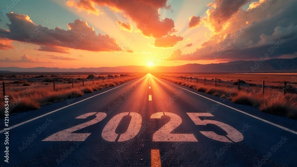 2025 New Year road trip travel and future vision concept . Nature ...