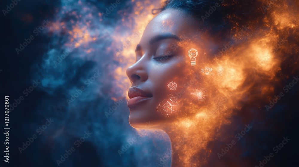 Captivating visualization of a human head where abstract elements of ...