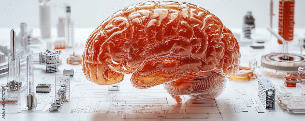 Innovative technologies concept with human brain layout and sensors for ...