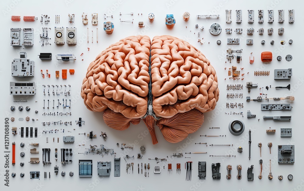 Science and innovative technologies concept with human brain layout ...