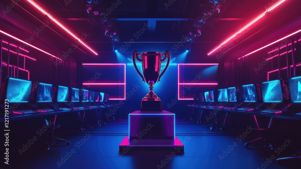 Esports arena with trophy on stage. Stock Illustration | Adobe Stock