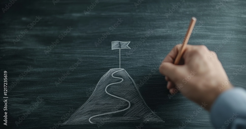 Strategic aim and definition of accomplishment. Businessman depicting a ...