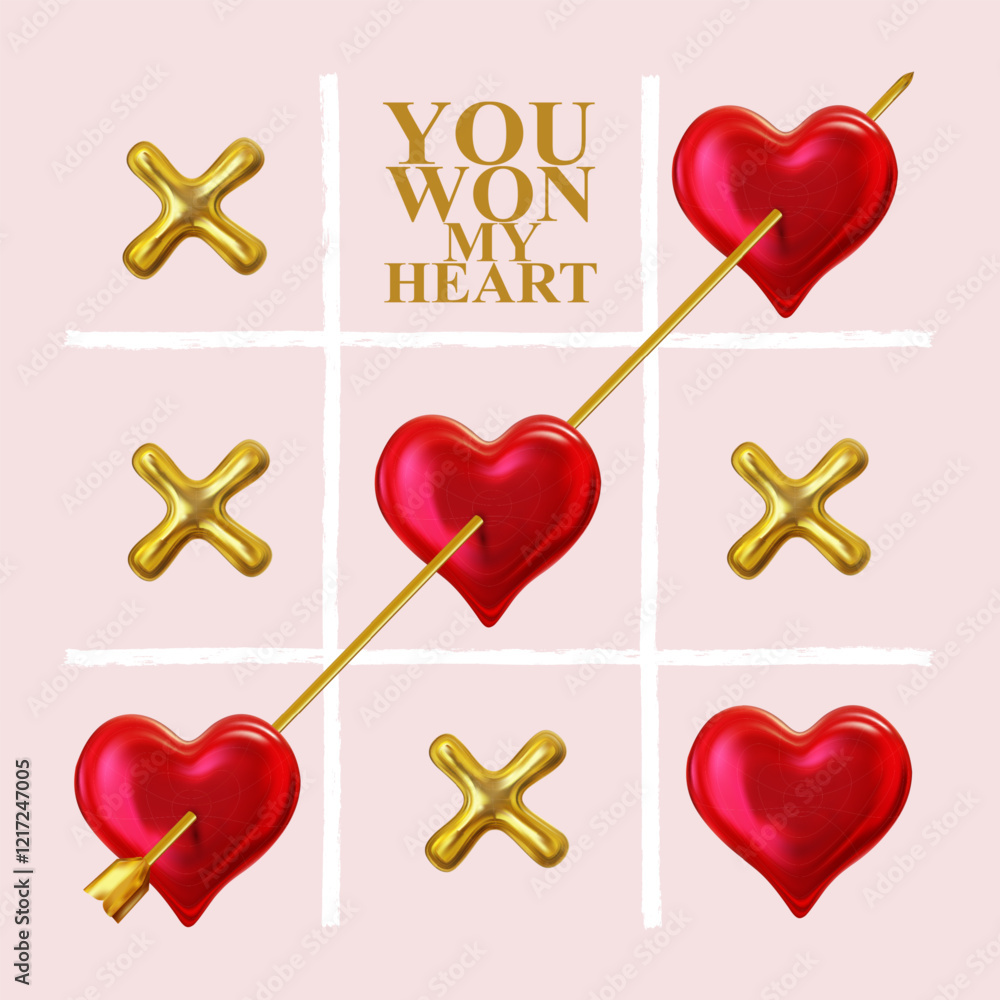 Valentine’s Day card tic tac toe game with hearts. Text You Won My ...