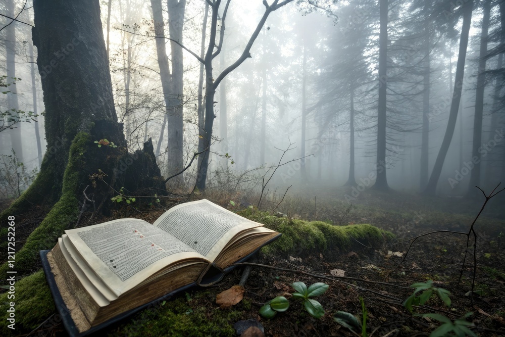 Ilustración de Stock A mysterious open book with cryptic symbols and ...