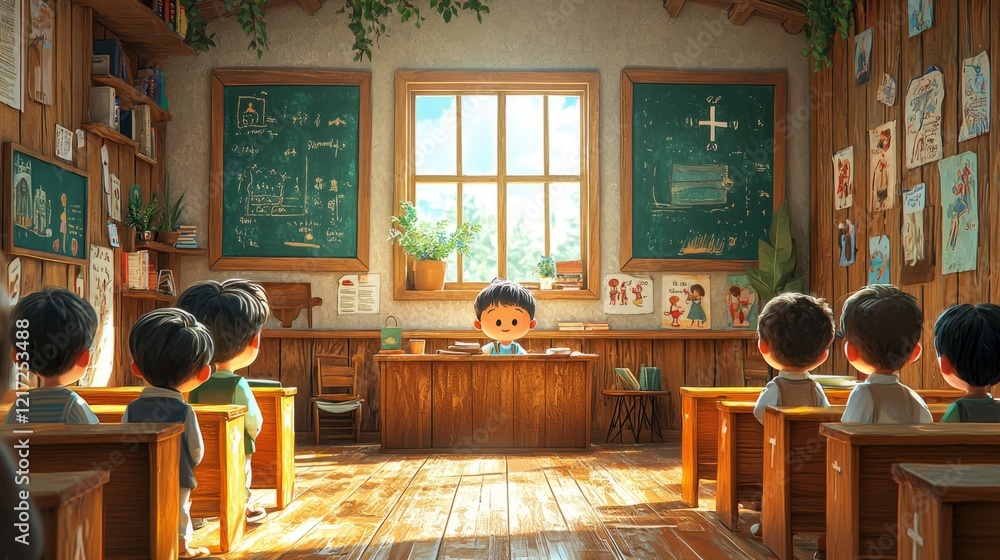 A Christian Sunday school classroom scene, where children are learning ...