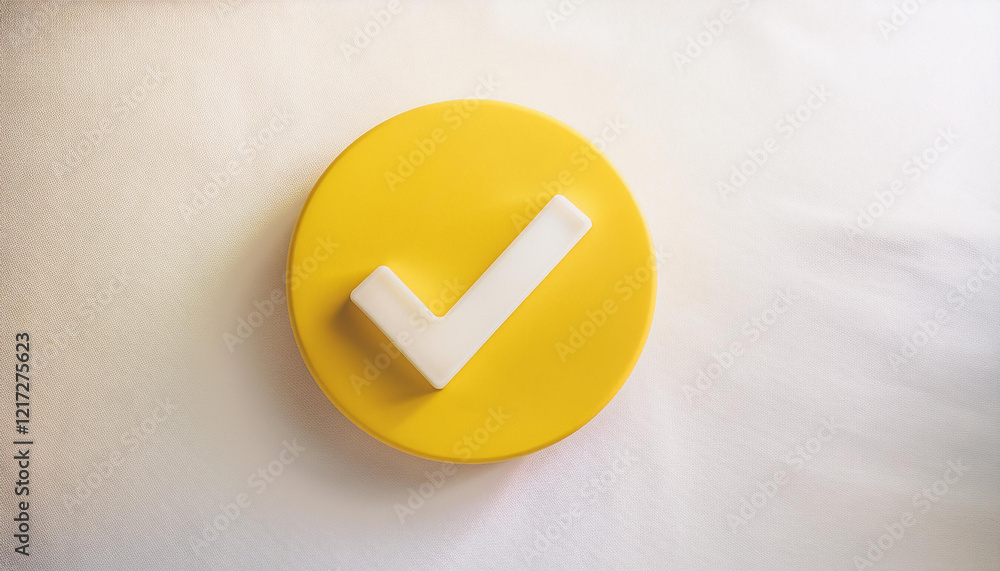 Yellow check mark icon. Symbol of approval. 3D rendering, modern ...