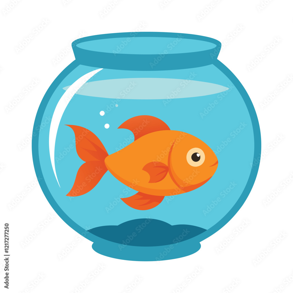 Goldfish in a Bowl Vector Illustration - Cartoon, Clipart, Line Art ...