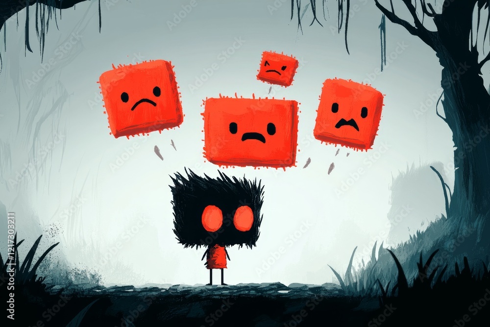 A pixel art scene of a tiny character stomping in anger, with animated ...