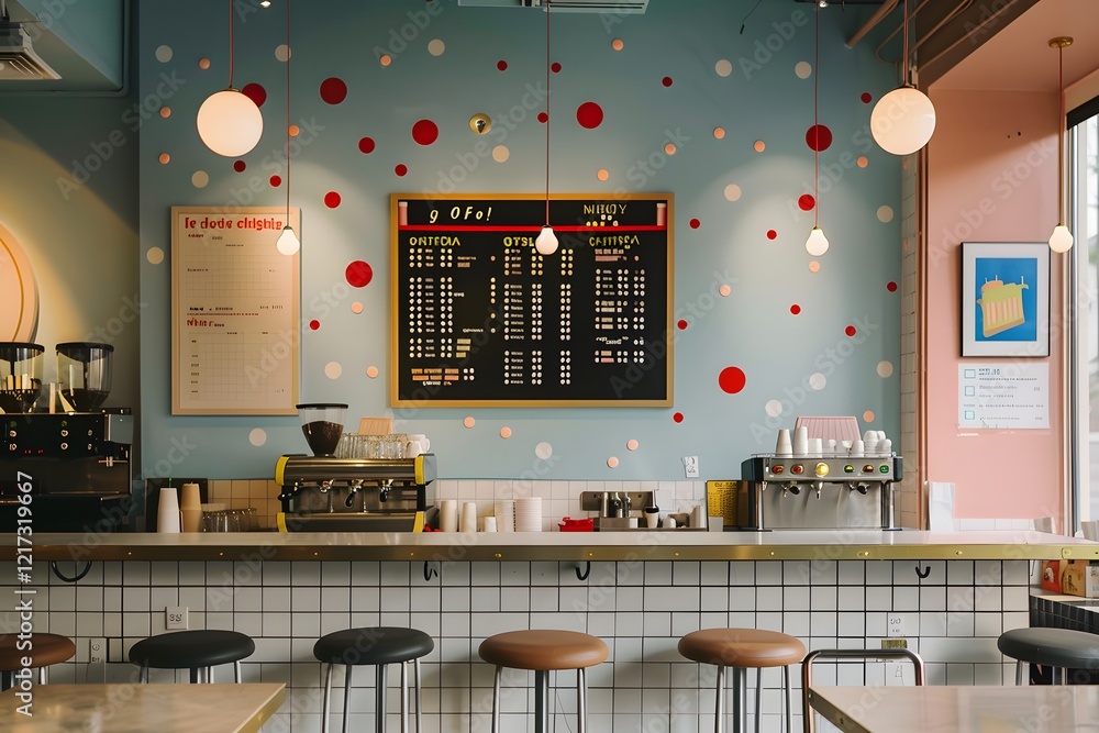 Illustration of A hip coffee shop menu board with playful dot fonts and ...
