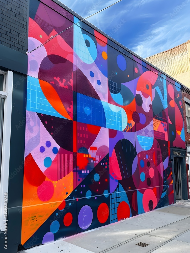 Illustration of A modern street art mural with bold dot fonts in neon ...