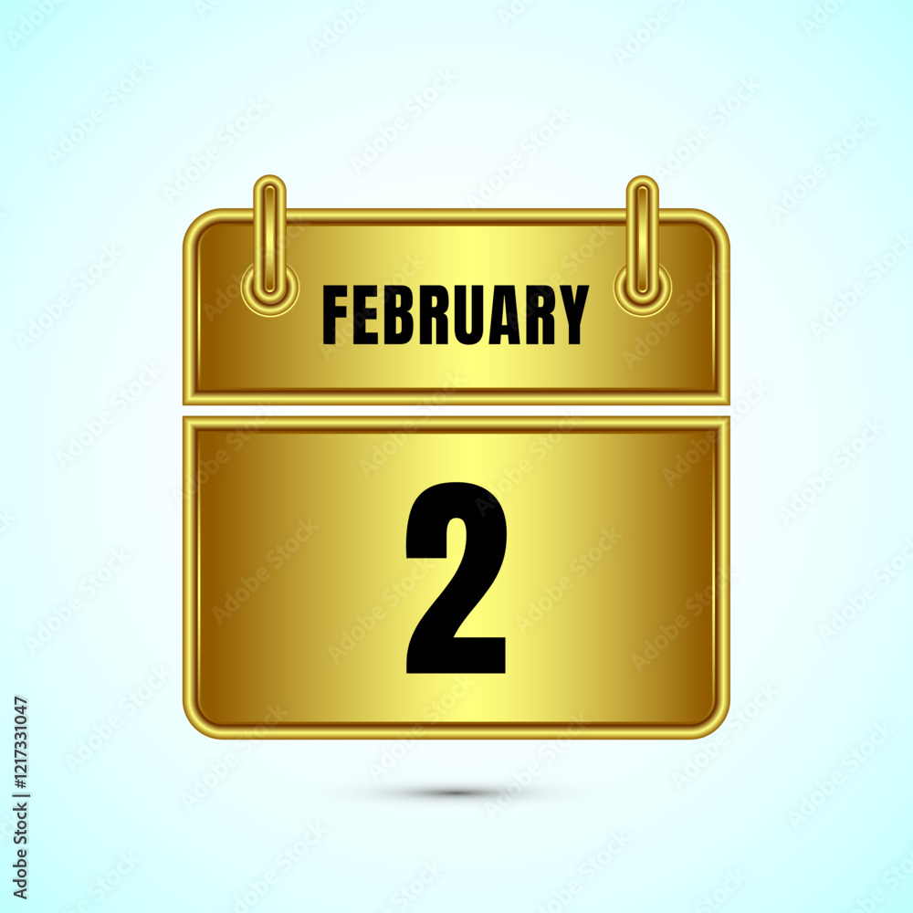 February 2 calendar and time planner on gold background. Daily calendar ...