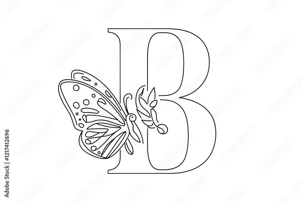 alphabet letter B for Butterfly letter and image coloring page for kids ...