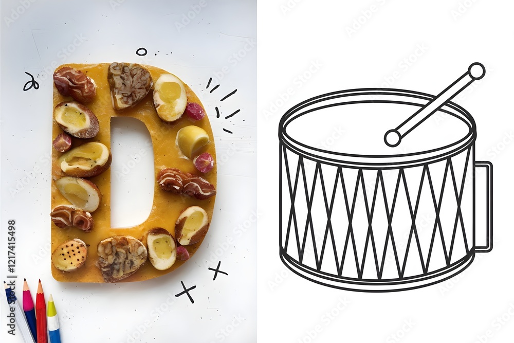 alphabet letter D for Drum letter and image coloring page for kids ...