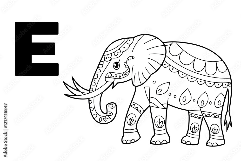 alphabet letter E for Elephant letter and image coloring page for kids ...
