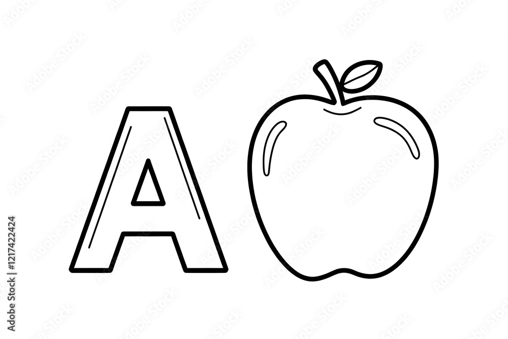 alphabet letter A for Apple letter and image coloring page for kids ...