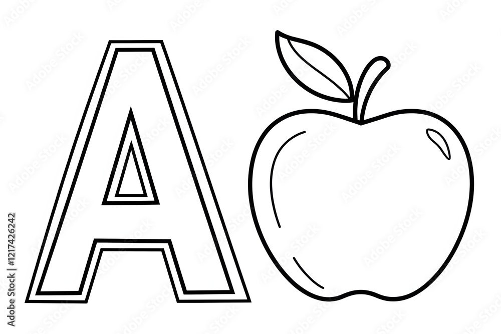 alphabet letter A for Apple letter and image coloring page for kids ...