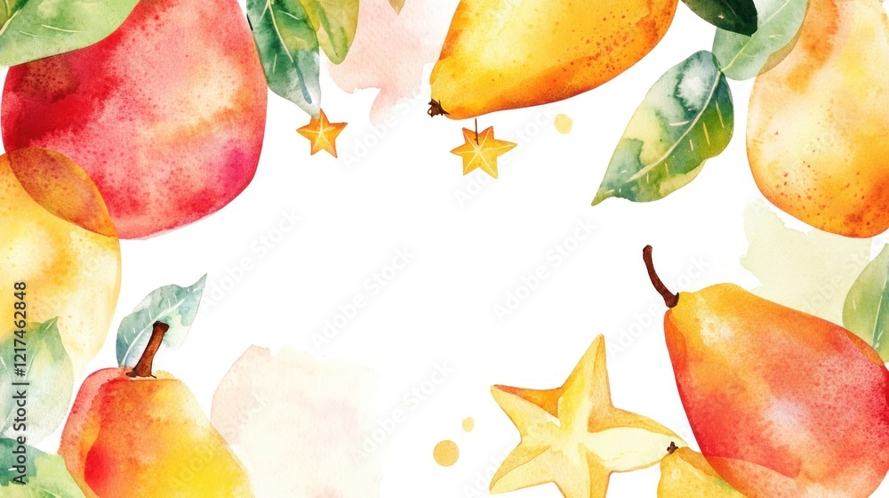 Watercolor pears and starfruit border design. Stock Illustration ...
