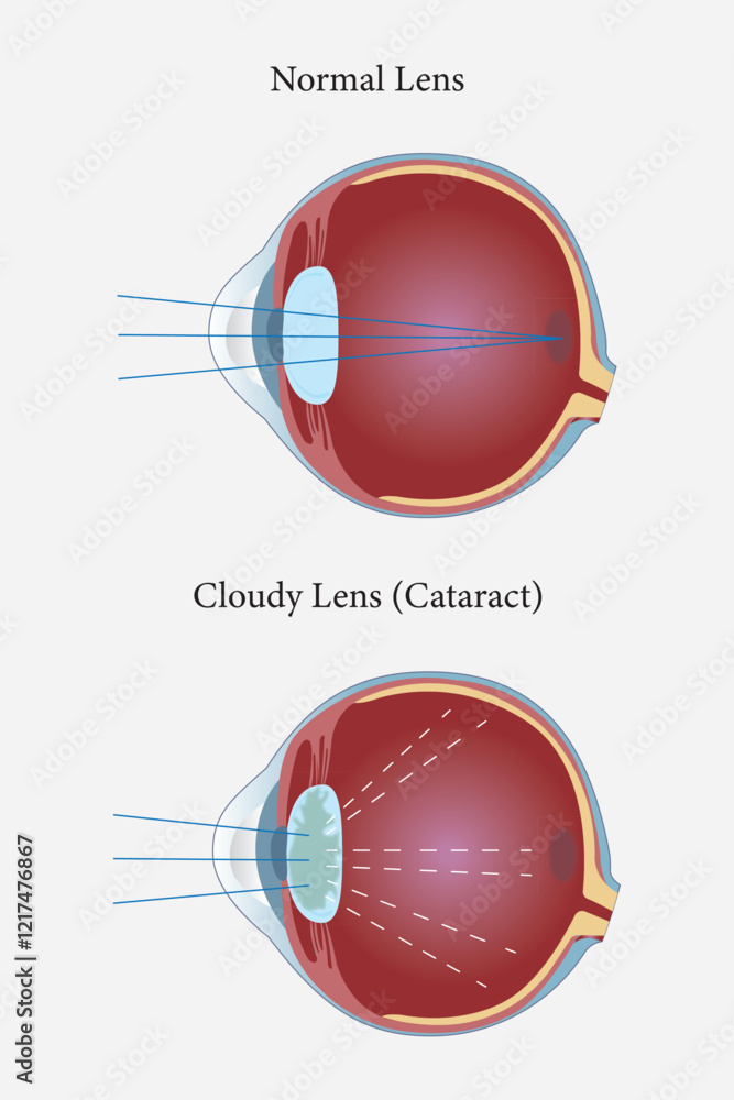 illustration of cataract in human eyes. eye vision disorder. vector ...