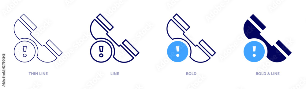 Exclamation mark call icon in 4 different styles. Thin Line, Line, Bold ...