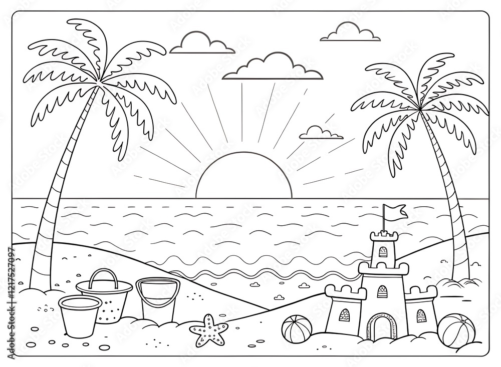 kids beach drawing coloring sheet, Fun Beach Day Coloring book for Kids ...