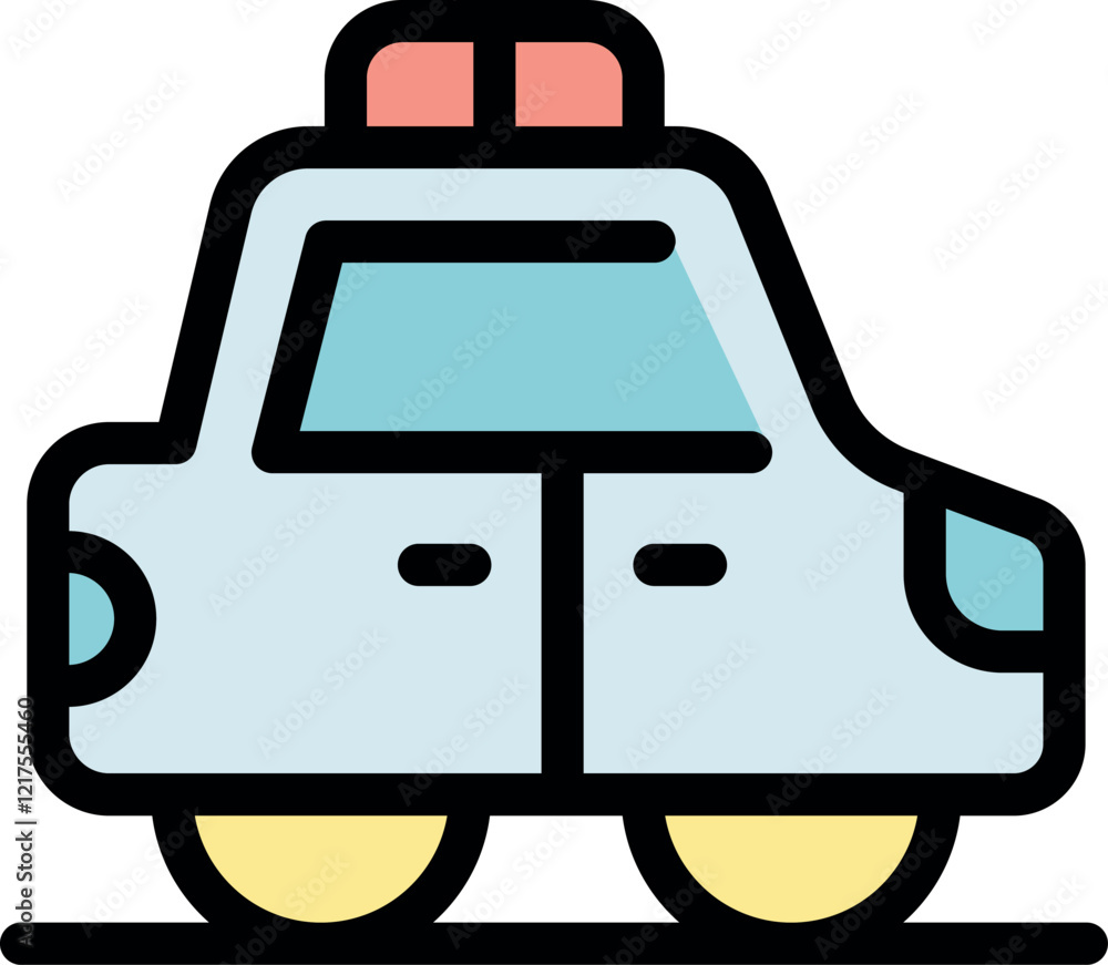 Cartoon police car parking on the road with flashing siren lights ...