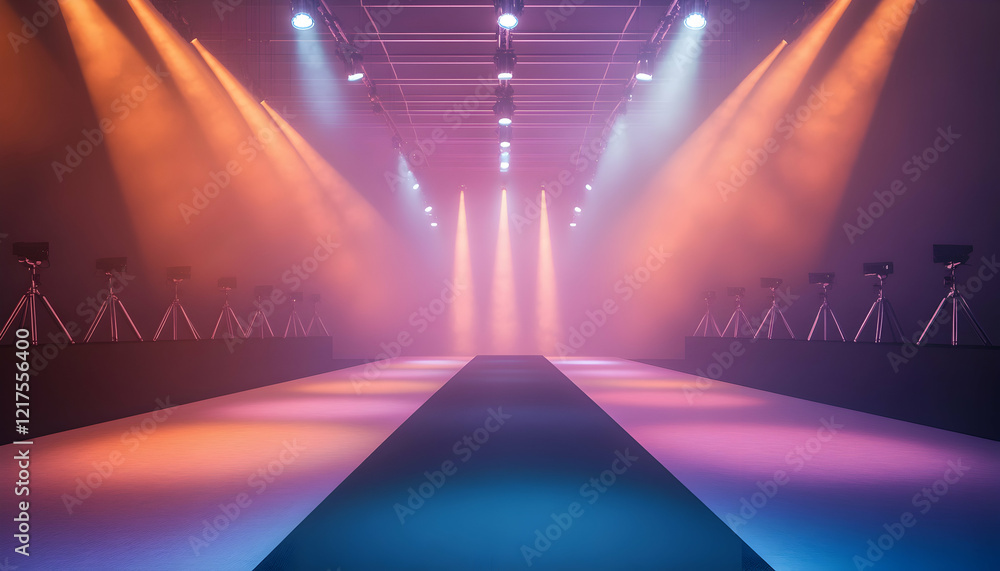 Fashion runway with lighting equipment and event production setup ...