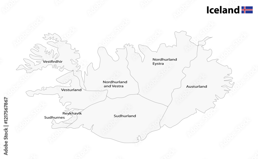 Map of Iceland with flag. 3d map of Iceland. Printable Vector Map of ...