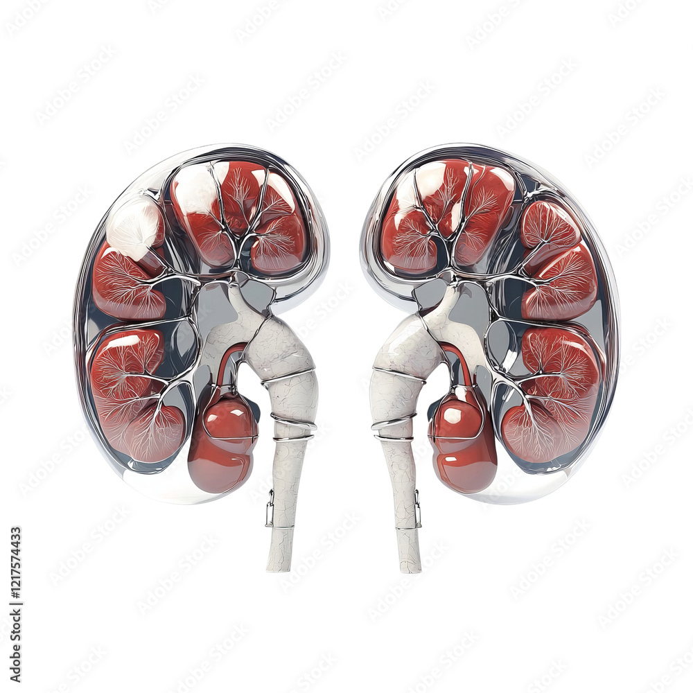 Png of Detailed 3D model of human kidneys with veins and ureters on ...