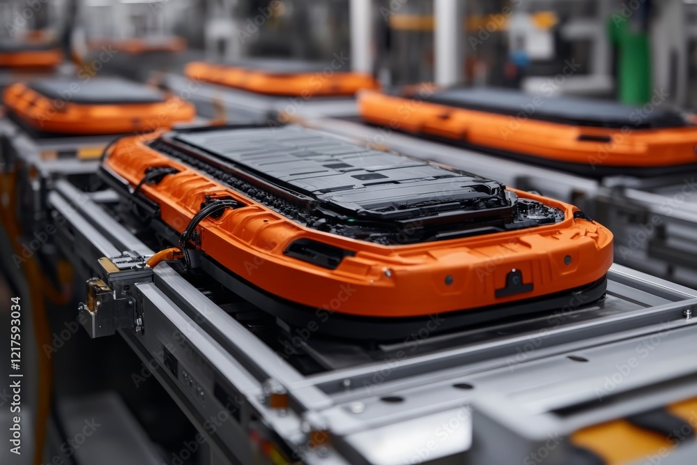 Advanced battery technology assembly at a modern manufacturing facility ...