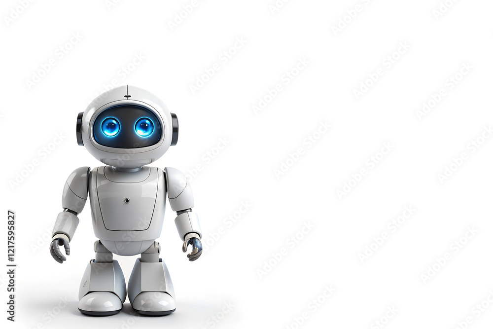 small humanoid robot with white and grey design, rounded head ...
