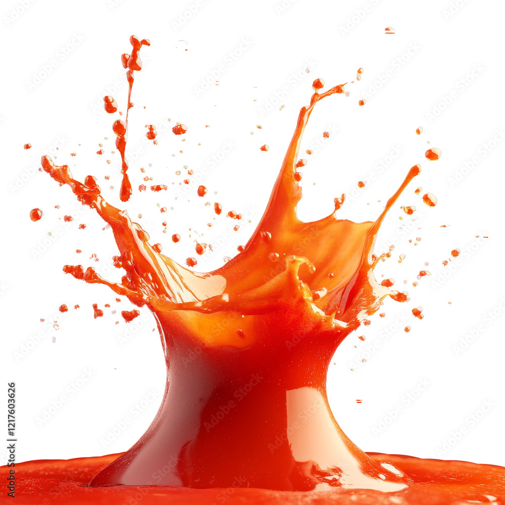 Dynamic splash of vibrant tomato sauce captured against a bold red ...