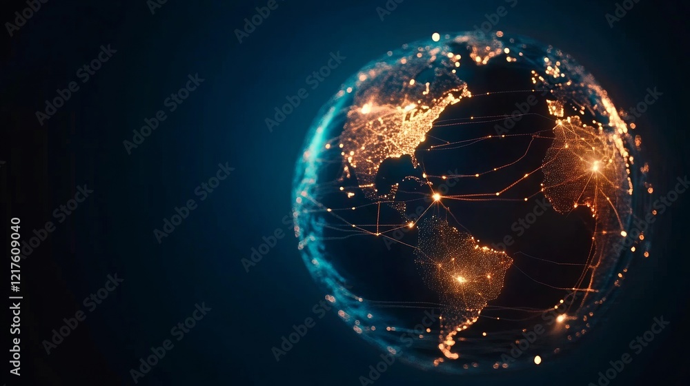 Glowing globe with illuminated nodes and connections, symbolizing ...