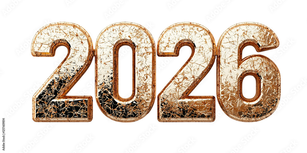 Png of Elegant golden 2026 design with intricate cracked patterns on ...