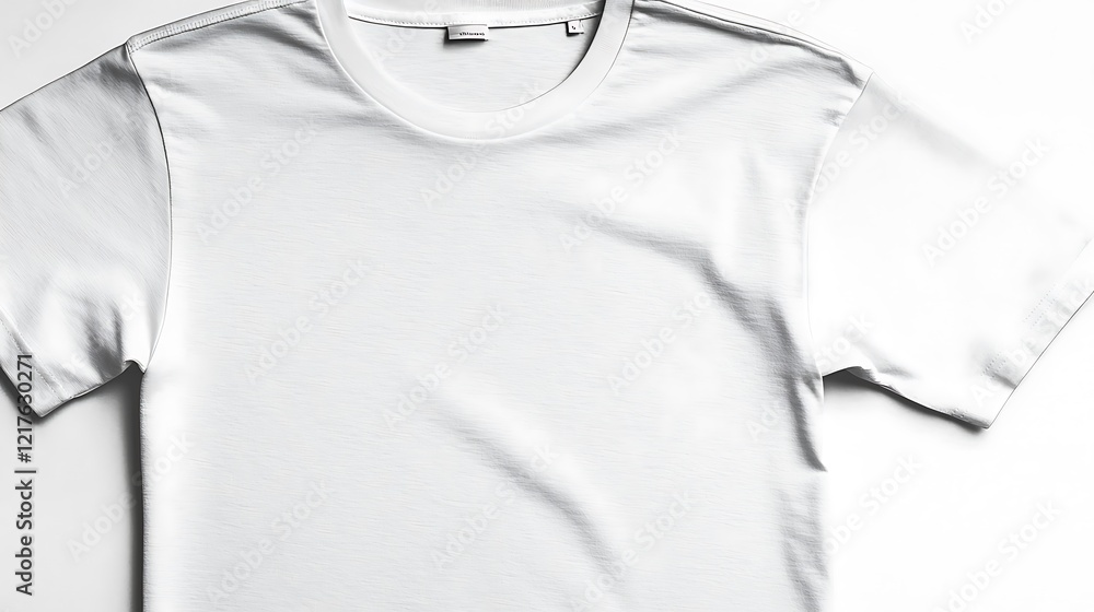 A white soft cotton T-shirt mockup on a plain white surface, with ...