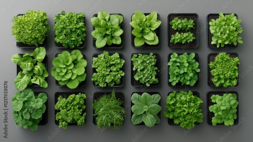 Greenery Plant Top view Vibrant Collection of Diverse Plants in Black ...