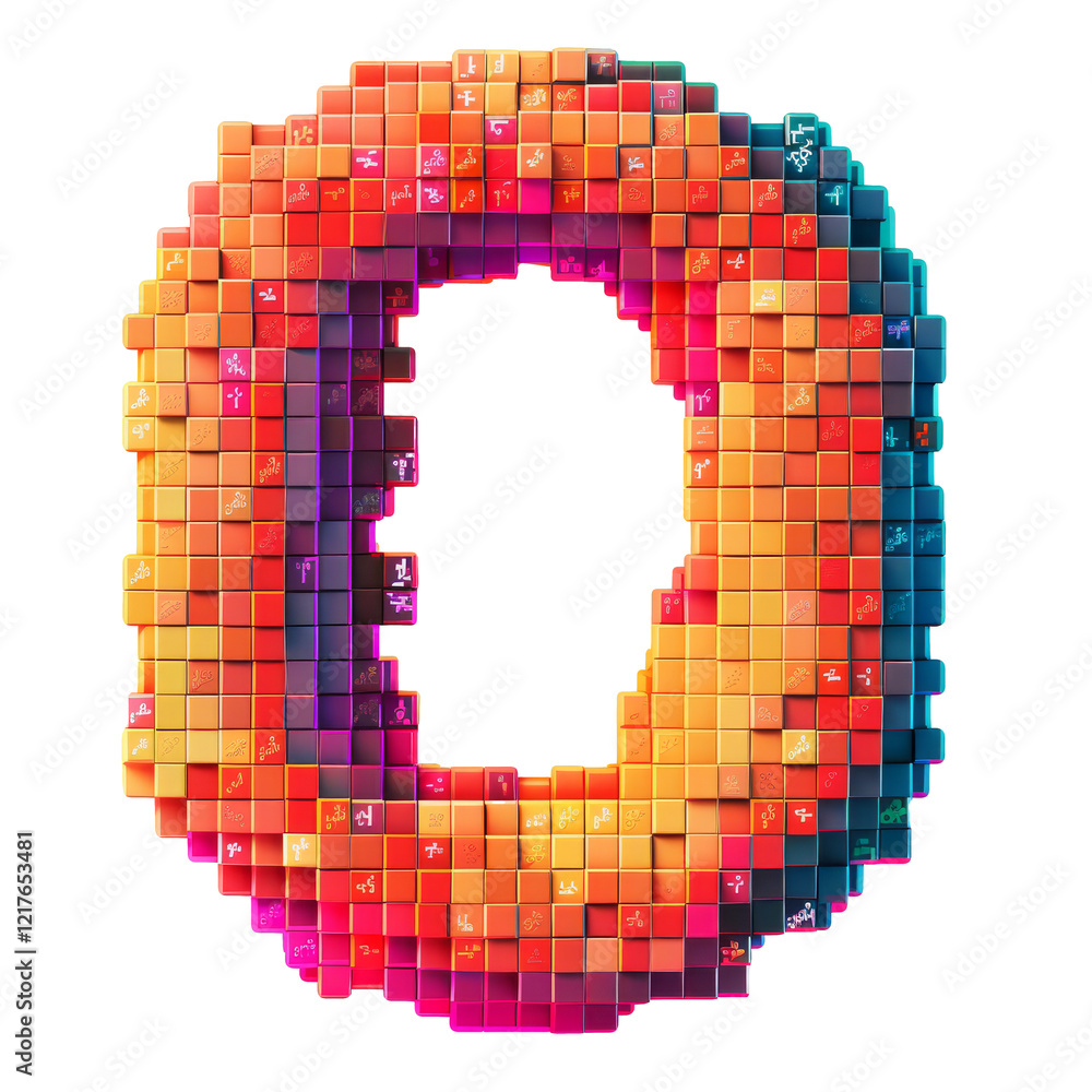 Letter O digital pixel font, voxel font 8-bit pixel art, isolated white ...