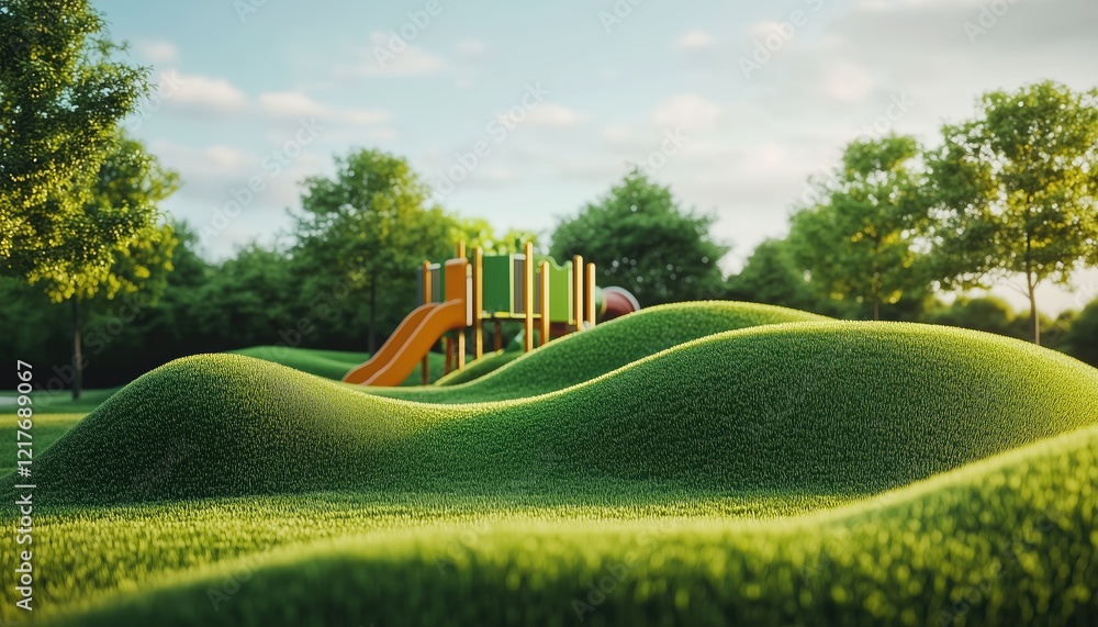 Realistic Green Grass Playground Plastic Render: Volumetric Field And ...