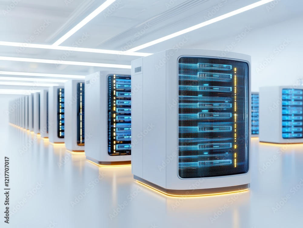 Data center operations high-tech server racks modern facility digital infrastructure sleek ...