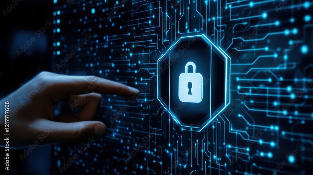 Hand engaging with digital pad's secure lock interface for ...