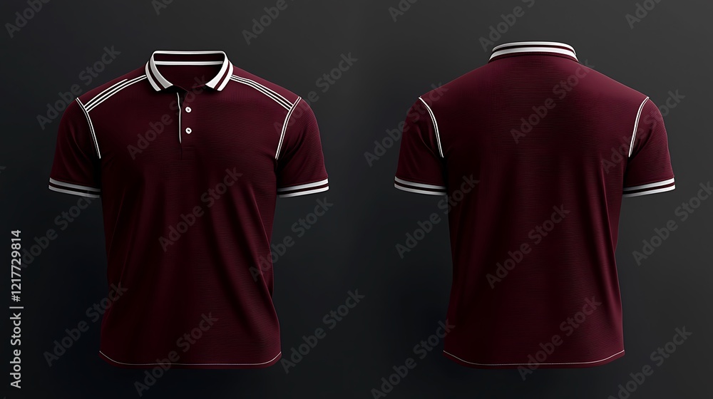 Maroon polo shirt, front and back views, on dark background, for ...