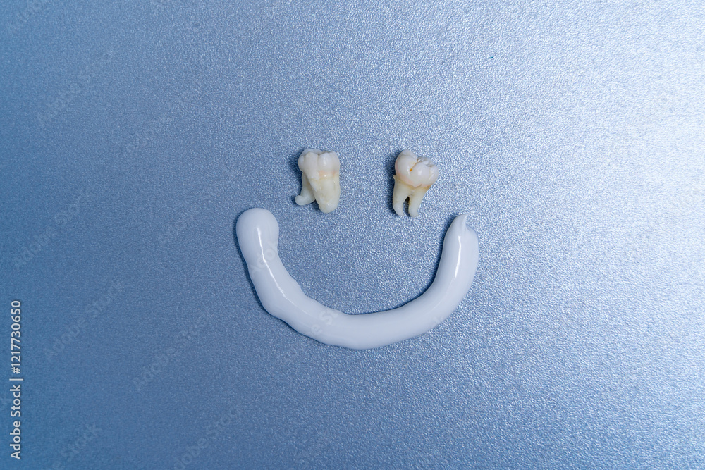 Teeth smiley face art. Two teeth create eyes, while a smear of dental ...