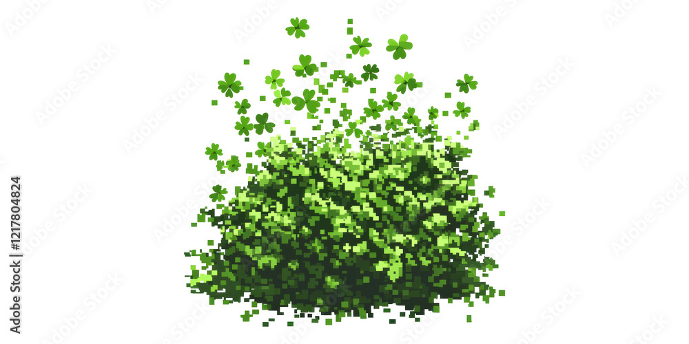 Pixel art bush with clover leaves isolated on transparent background ...