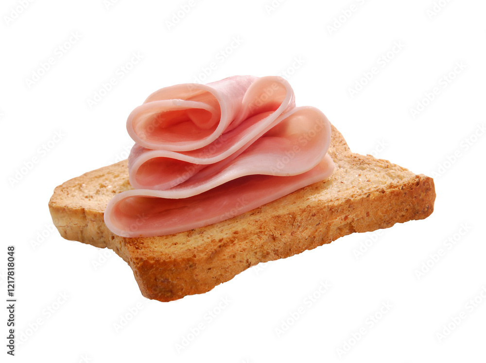 Slice ham on toasted bread slice isolated on transparent layered ...