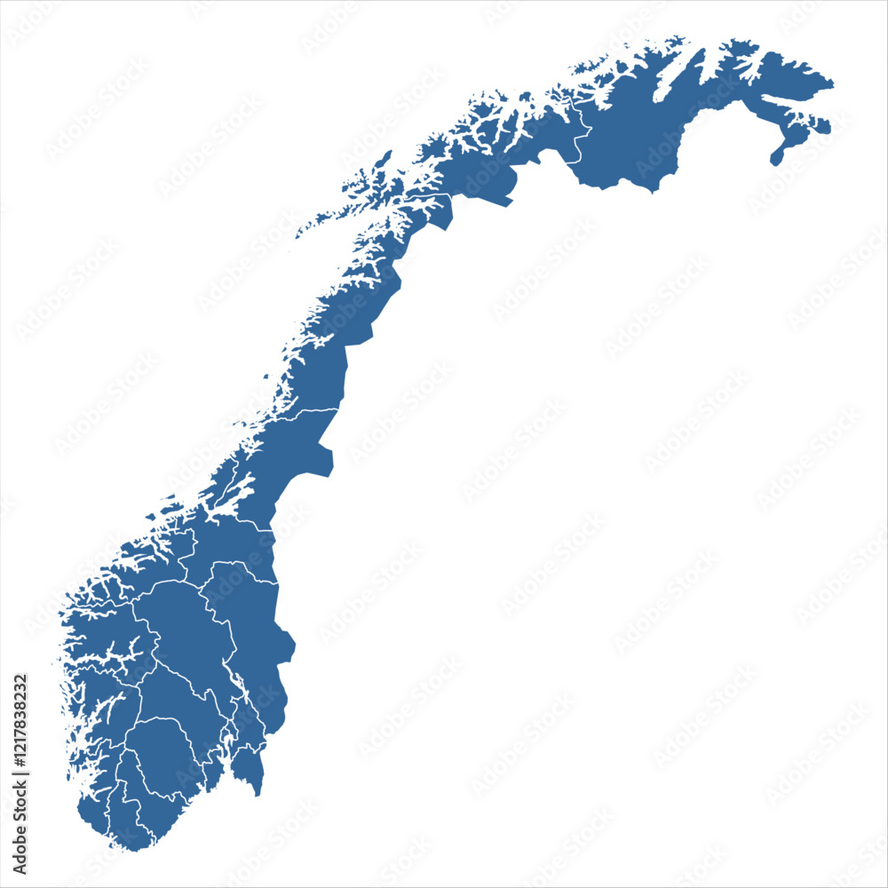 Editable vector outline map of Norway divided into counties Stock ...