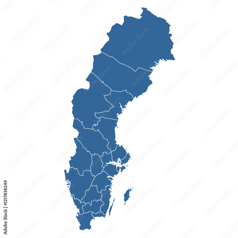 Editable vector outline map of Sweden divided into counties Stock ...