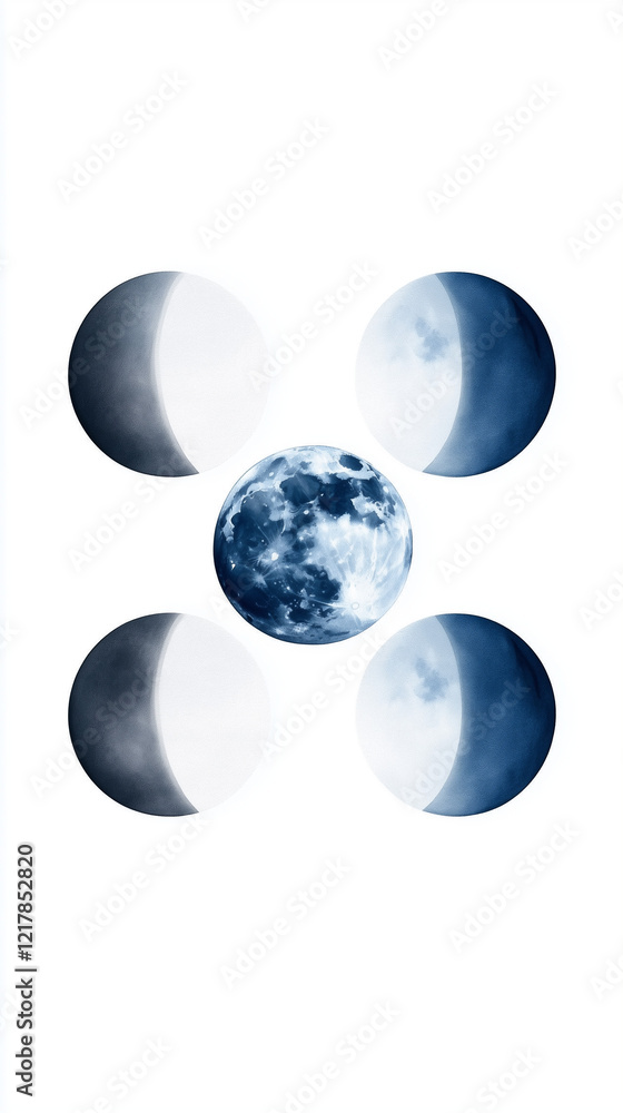 Four lunar phases displayed with a central full moon highlighting the ...