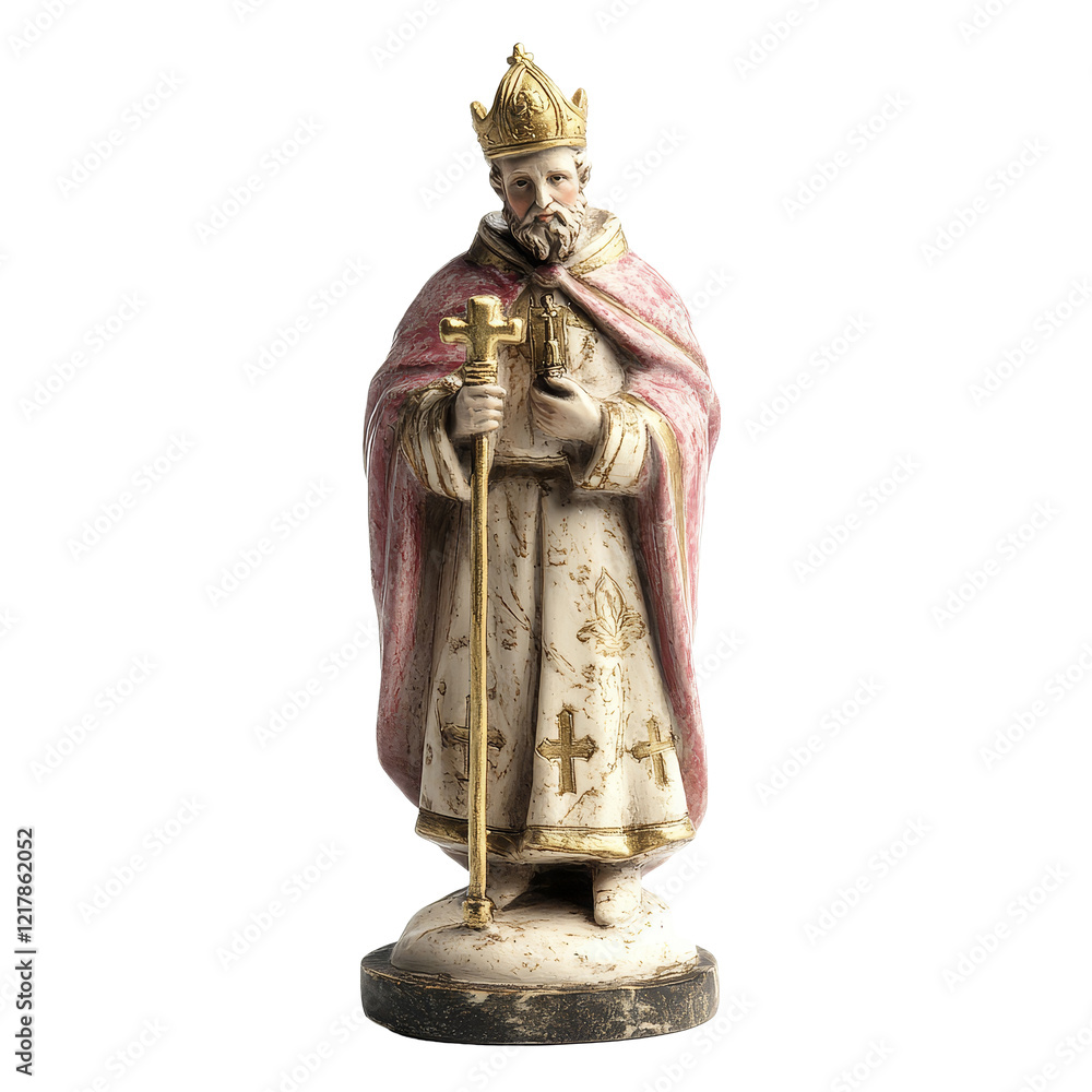 Isolated bishop figure with crown and staff against a transparent ...