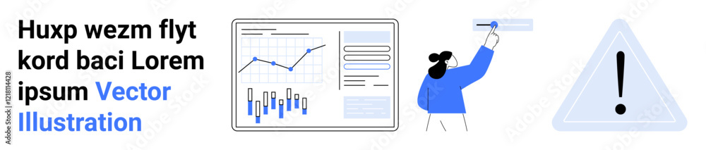 Text block, data chart with line and bar graphs, scientist holding test ...