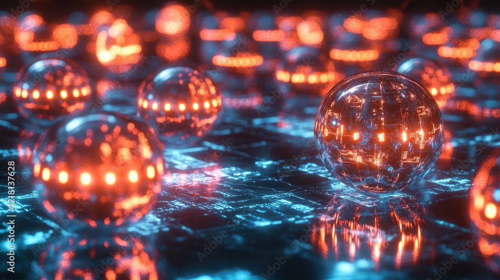 High-tech visualization of AI cubes and spheres connected through ...